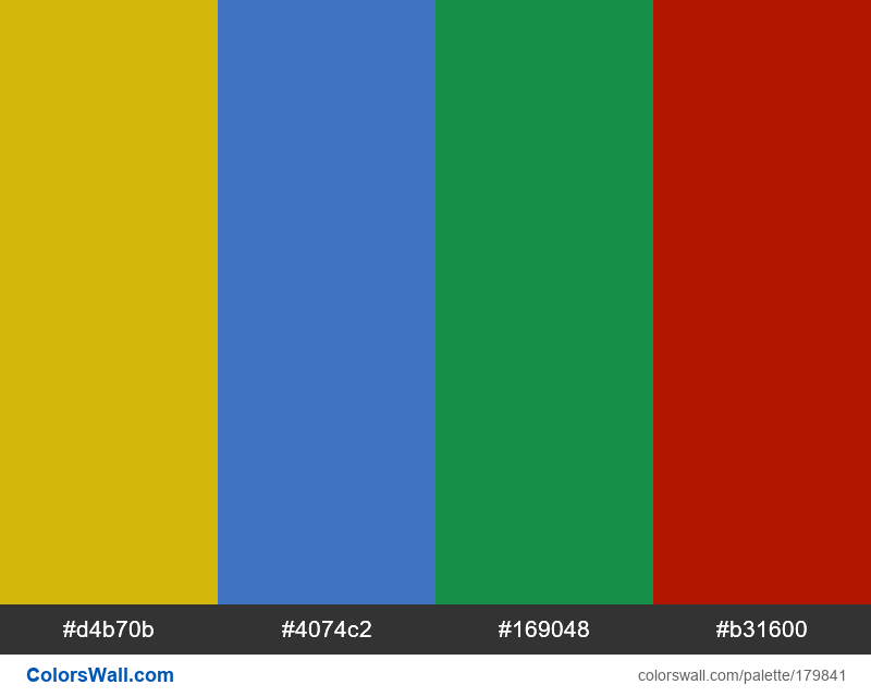 4 Colors colors palette #d4b70b, #4074c2, #169048 | ColorsWall